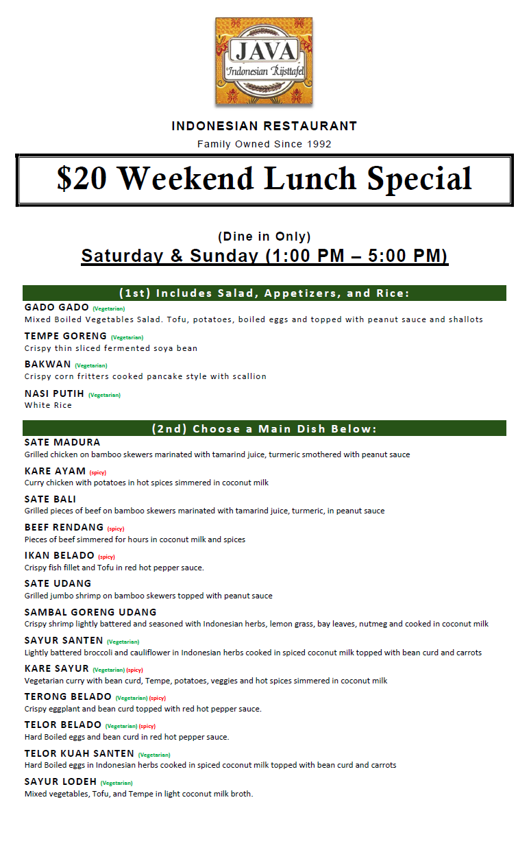 Menu — Java Indonesian Restaurant