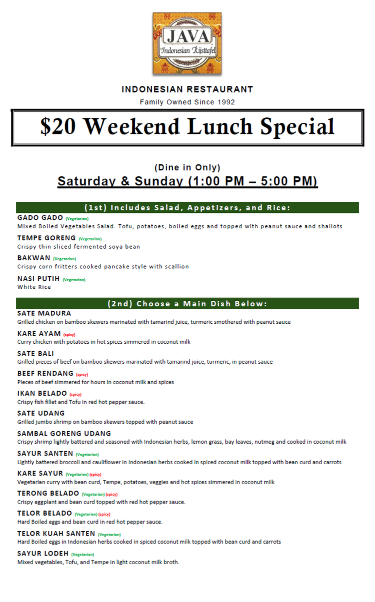 Menu — Java Indonesian Restaurant