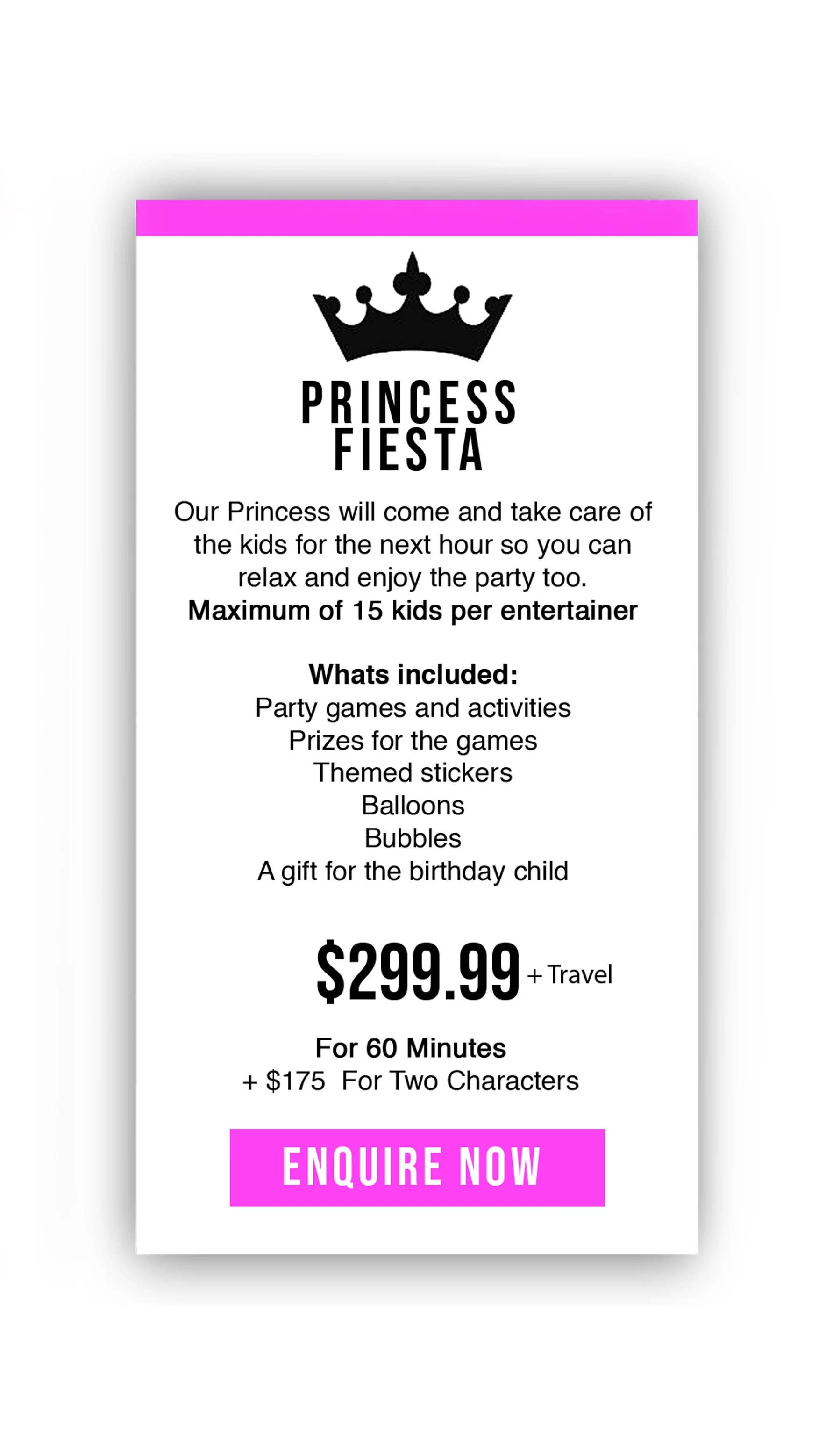 Our Party Prices | A Couple of Characters