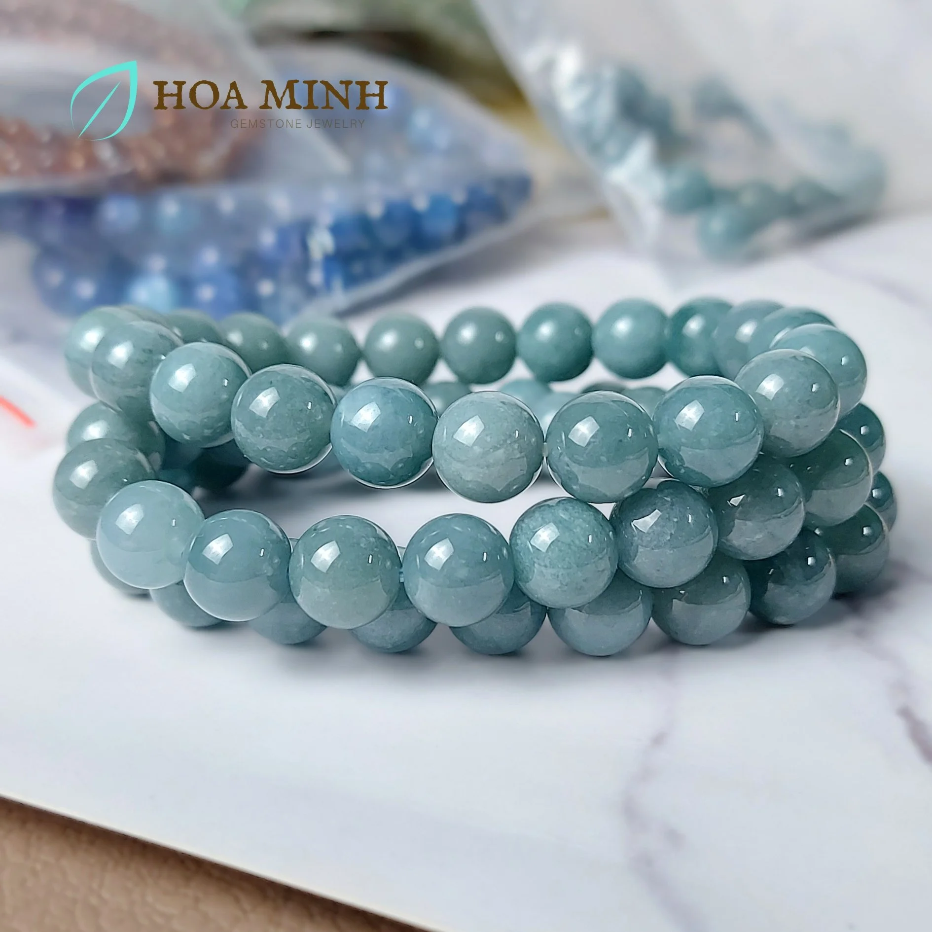 Vòng tay đá Cẩm Thạch Ngọc Lam tự nhiên size 9.9 li VIP rất đẹp chất trong trẻo — HOA MINH GEM