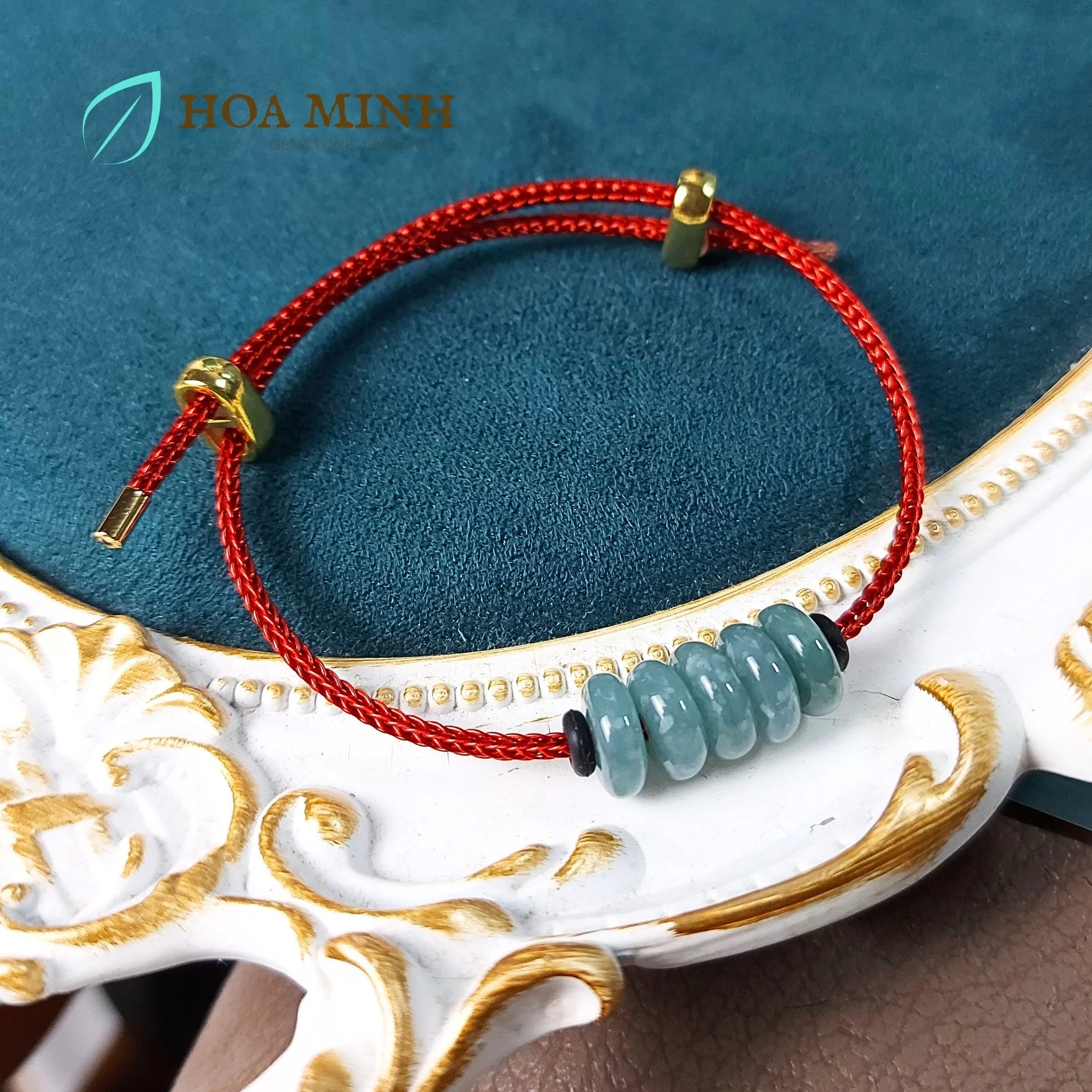 Vòng tay sợi dây cáp Ngũ Điếu đá Cẩm Thạch lam ngọc kiểu đồng điếu — HOA MINH GEM