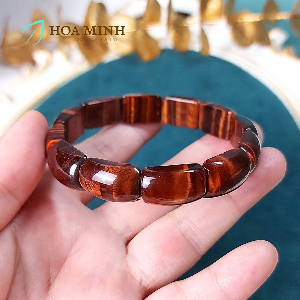 Vòng tay đá Mắt Hổ Đỏ Nâu thiên nhiên kiểu đốt trúc size viên đá 11x16 ...