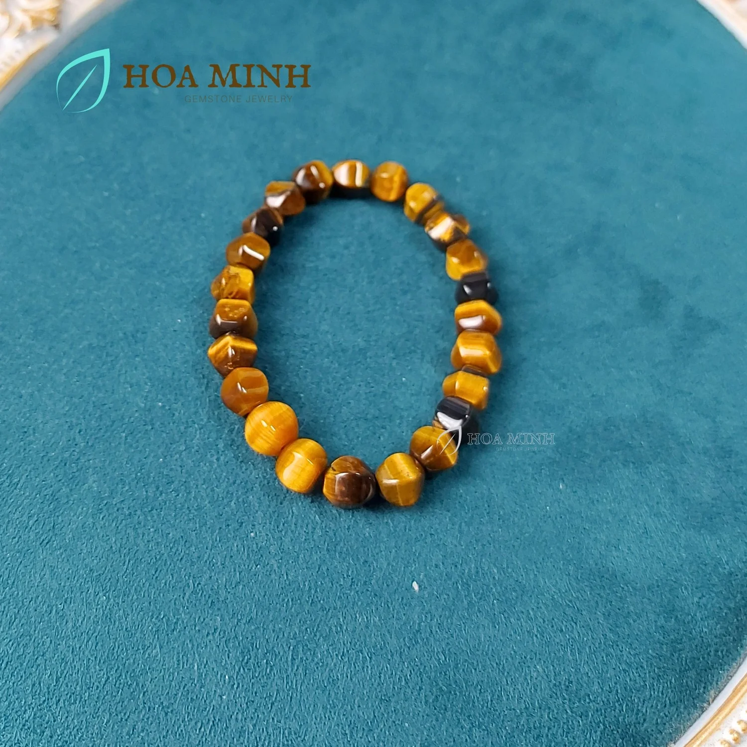 Vòng tay phong thủy đá Mắt Hổ vàng nâu size 8 li hình dáng hạt kiểu ...