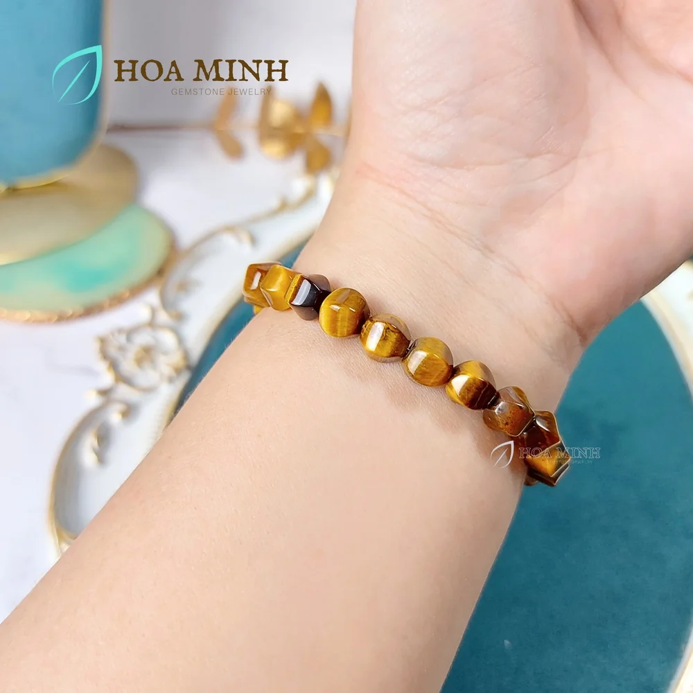 Vòng tay phong thủy đá Mắt Hổ vàng nâu size 8 li hình dáng hạt kiểu ...