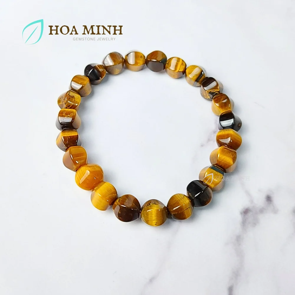 Vòng tay phong thủy đá Mắt Hổ vàng nâu size 8 li hình dáng hạt kiểu ...