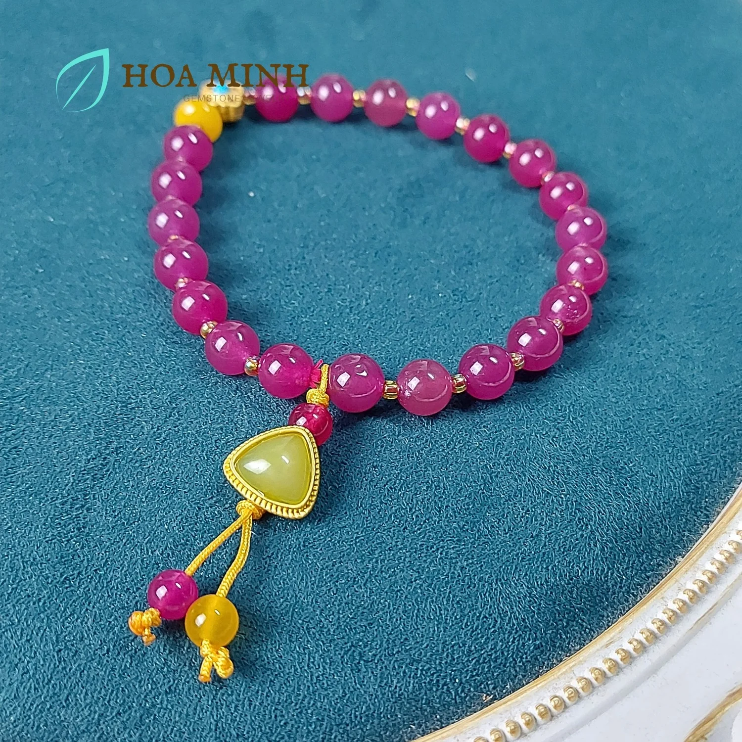 Vòng chuỗi tay niệm 21 viên đá Mã Não màu hồng ruby 8.3 li phối charm ...