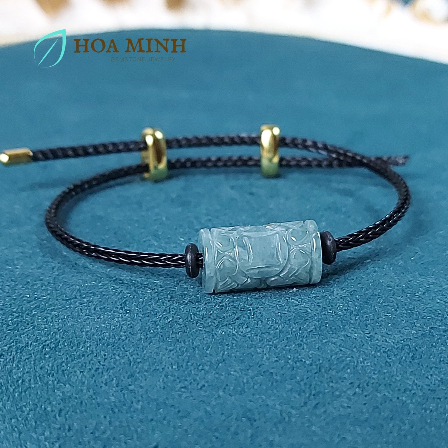 Vòng tay sợi phối lu thống Cẩm Thạch lam ngọc size 9.6x17.4mm chạm kim ...