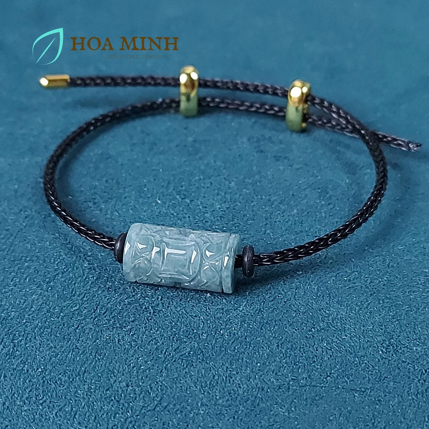 Vòng tay sợi phối lu thống Cẩm Thạch lam ngọc size 9.6x17.4mm chạm kim ...