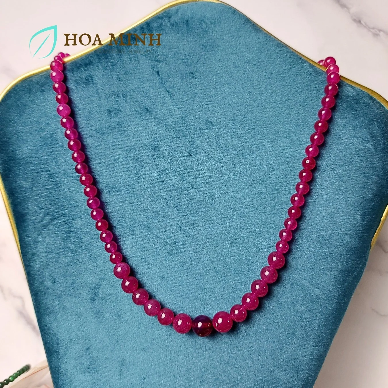 Chuỗi đeo cổ dài 52cm đá Mã Não hồng ruby nhiều size hạt phong cách cổ ...
