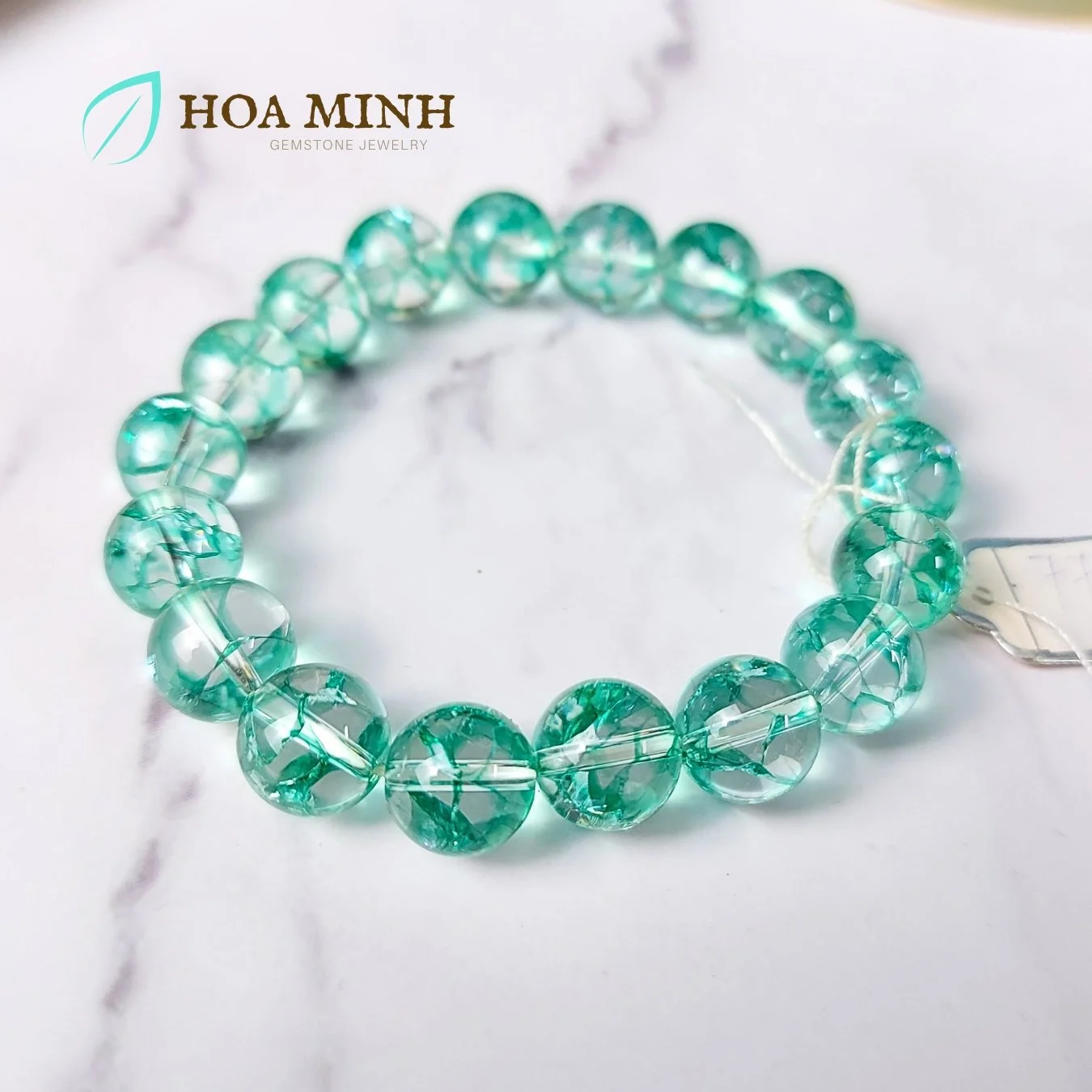 Vòng tay phong thủy đá Thạch Anh vân xanh ngọc size 10 li trong trẻo ...
