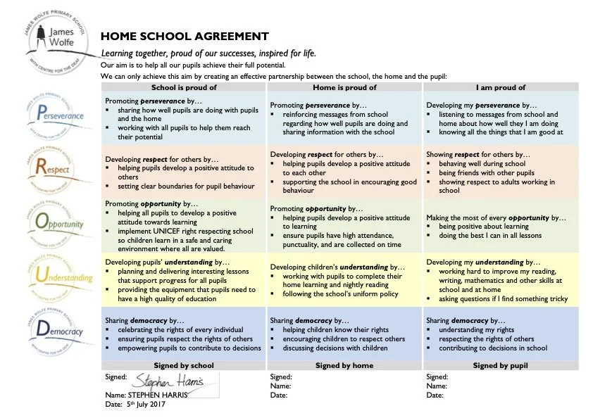 Home School Agreement — James Wolfe Primary School