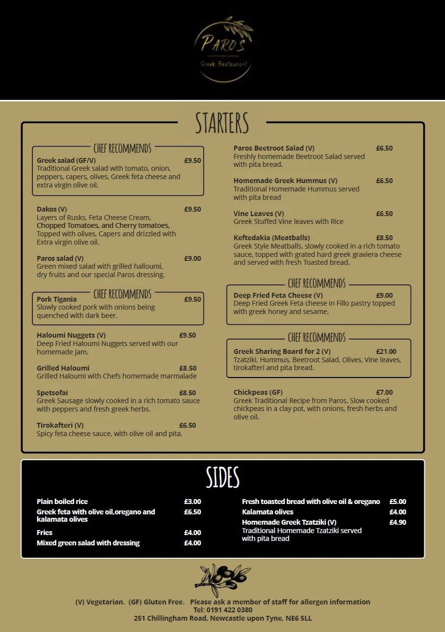 Main Menu — Paros - Greek Restaurant