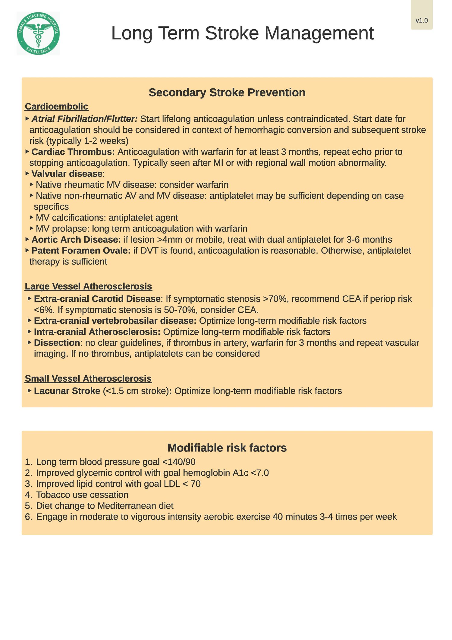 Clinical Pathway for Adult Long-term Stroke Management — AMPATH Ghana