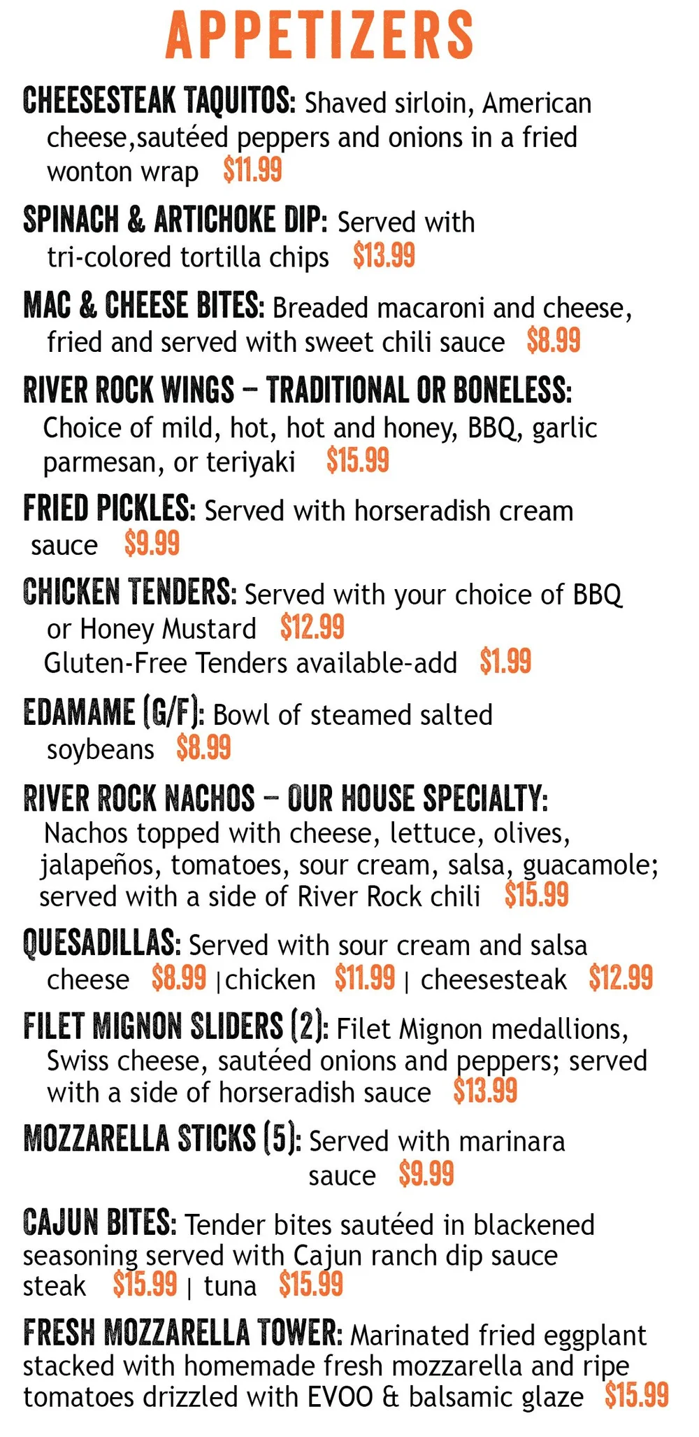 Menu — River Rock Restaurant & Marina Bar