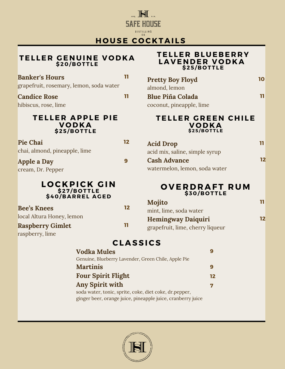 Menu Section — Safe House Distilling Co.