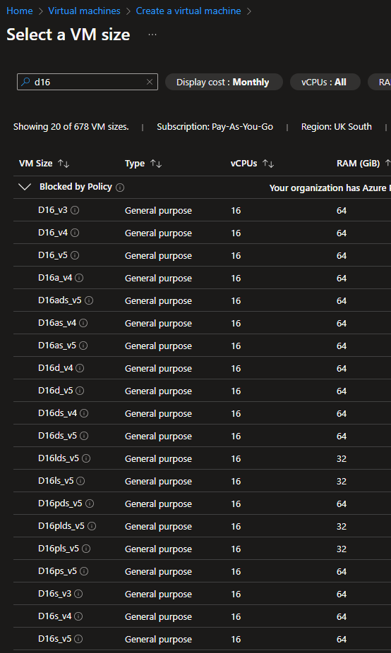 Controlling Azure VM Sizes using Azure Policy — Joe's Tech Space