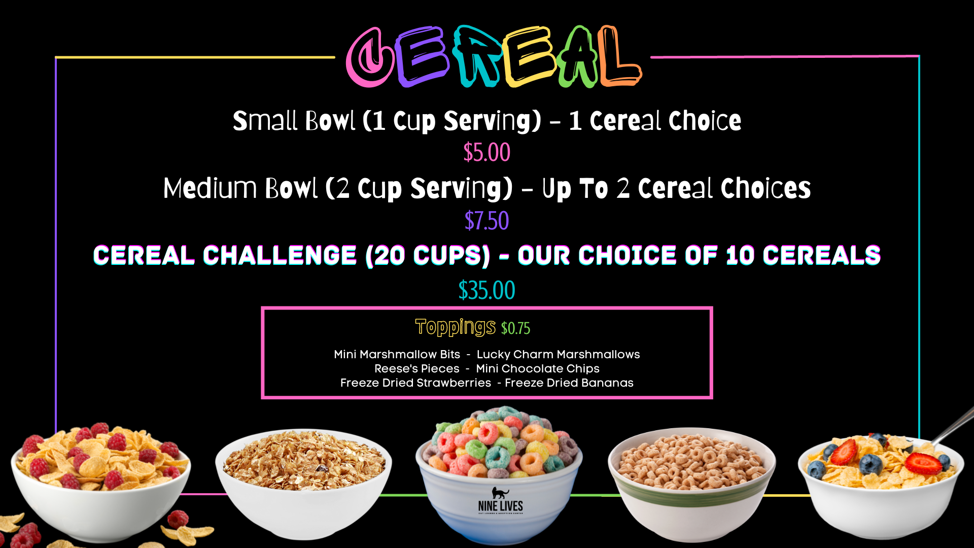 Our menu — Nine Lives Cat Lounge & Adoption Center