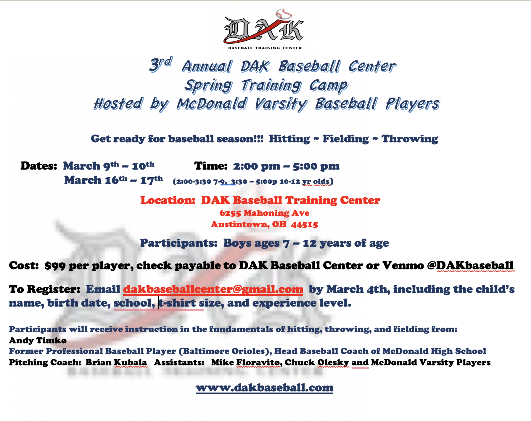Events — DAK Baseball Training Center