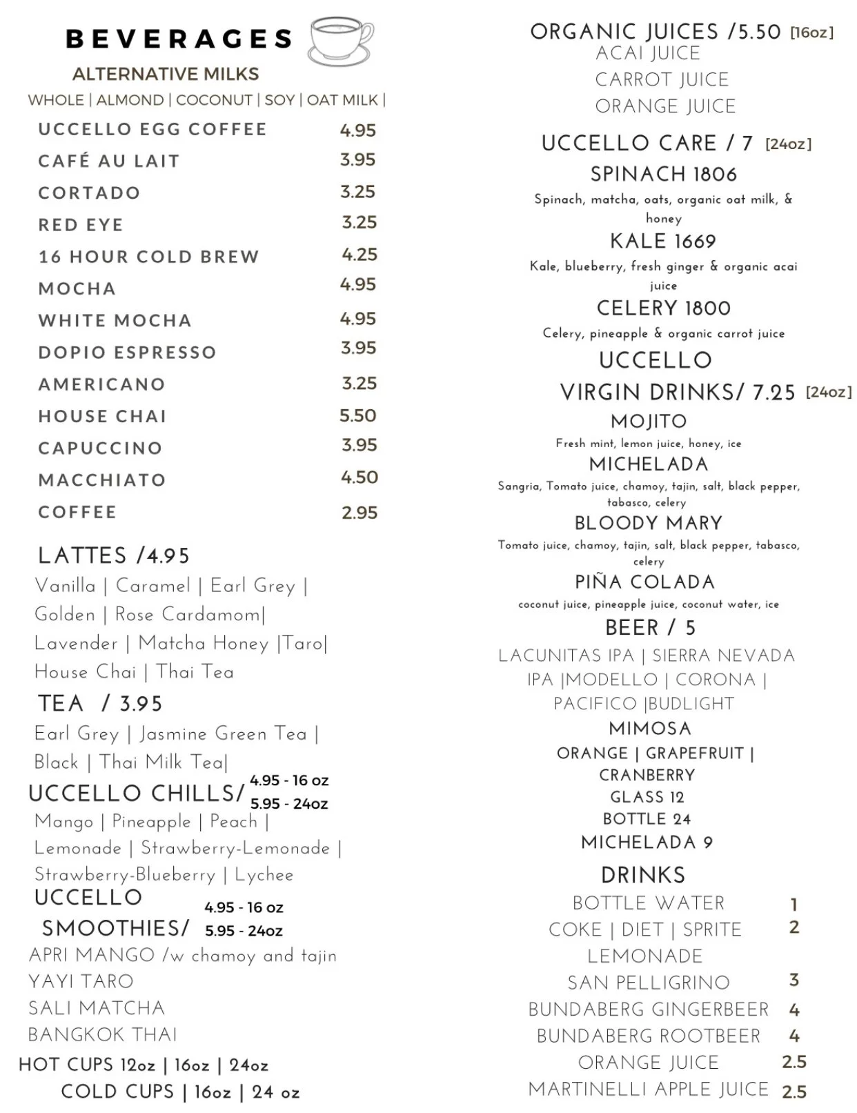 Menu — Cafe Uccello