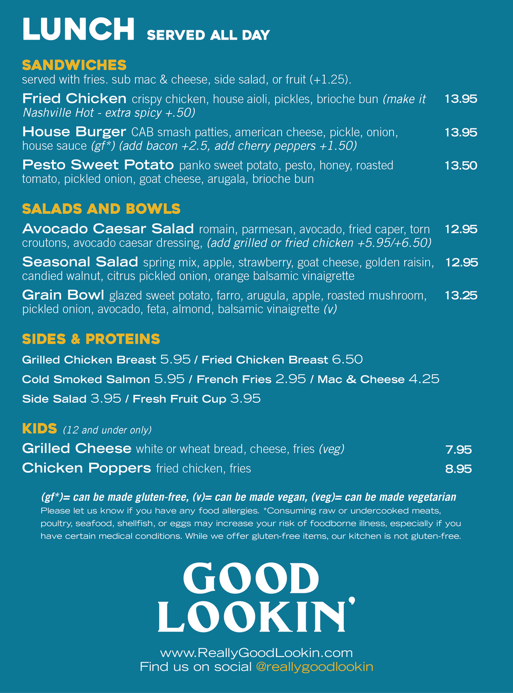 Menu — Good Lookin'