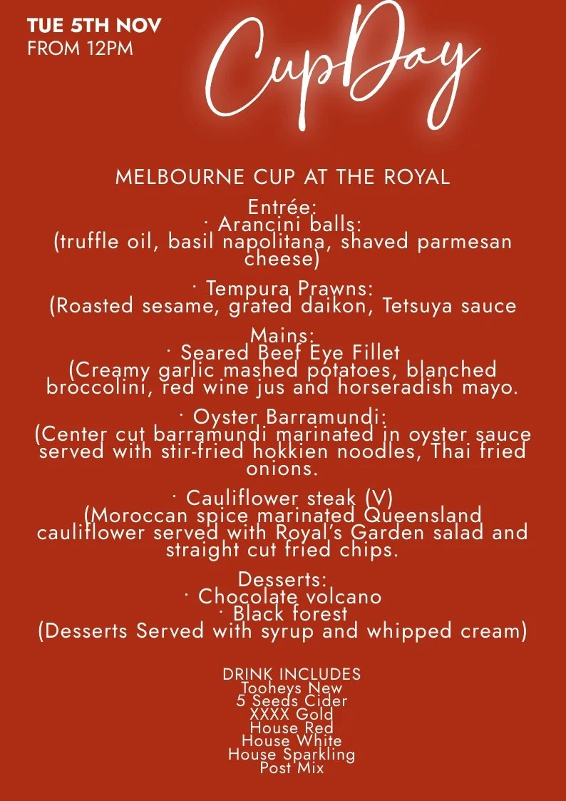 Melbourne Cup Menu — Royal Hotel Darlington