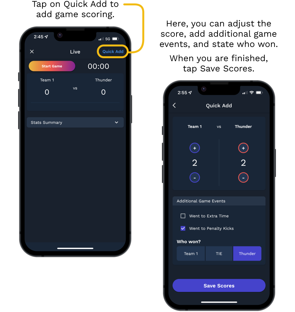 How to quick add game scores — Praxis Sports