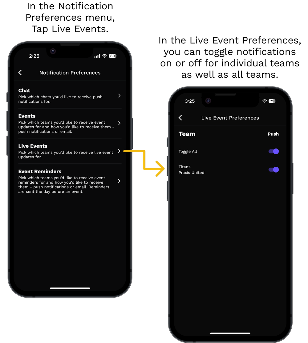 How to manage live game push notifications — Praxis Sports