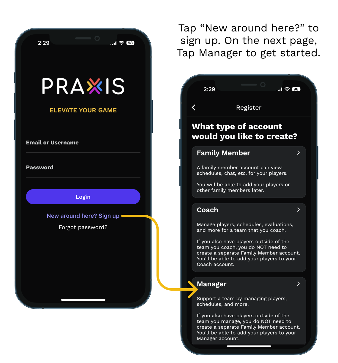 How to create accounts as a manager — Praxis Training