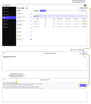 How to bulk upload schedules — Praxis Sports
