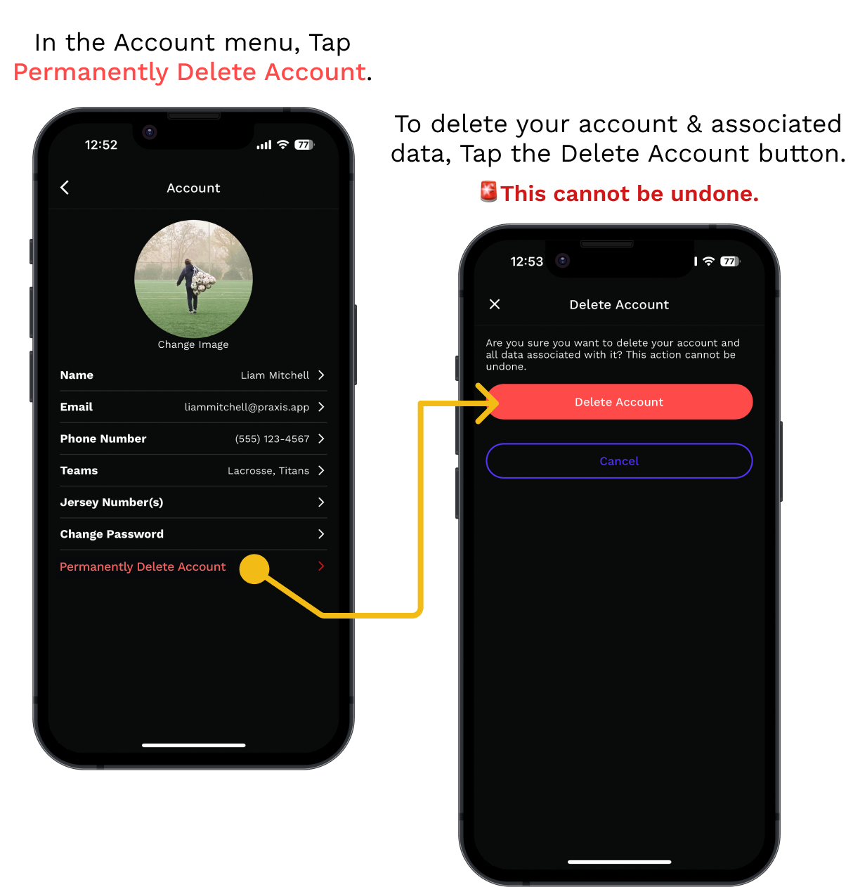How to delete your account — Praxis Sports