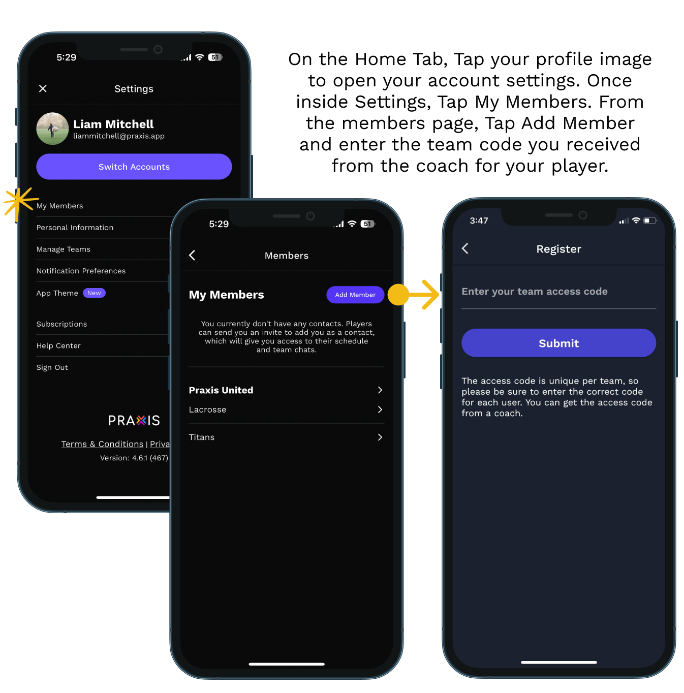 How to create accounts as a coach — Praxis Sports