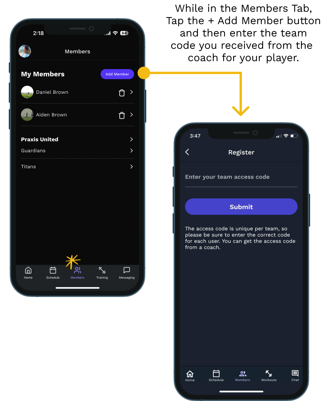 How to add player to existing account — Praxis Sports