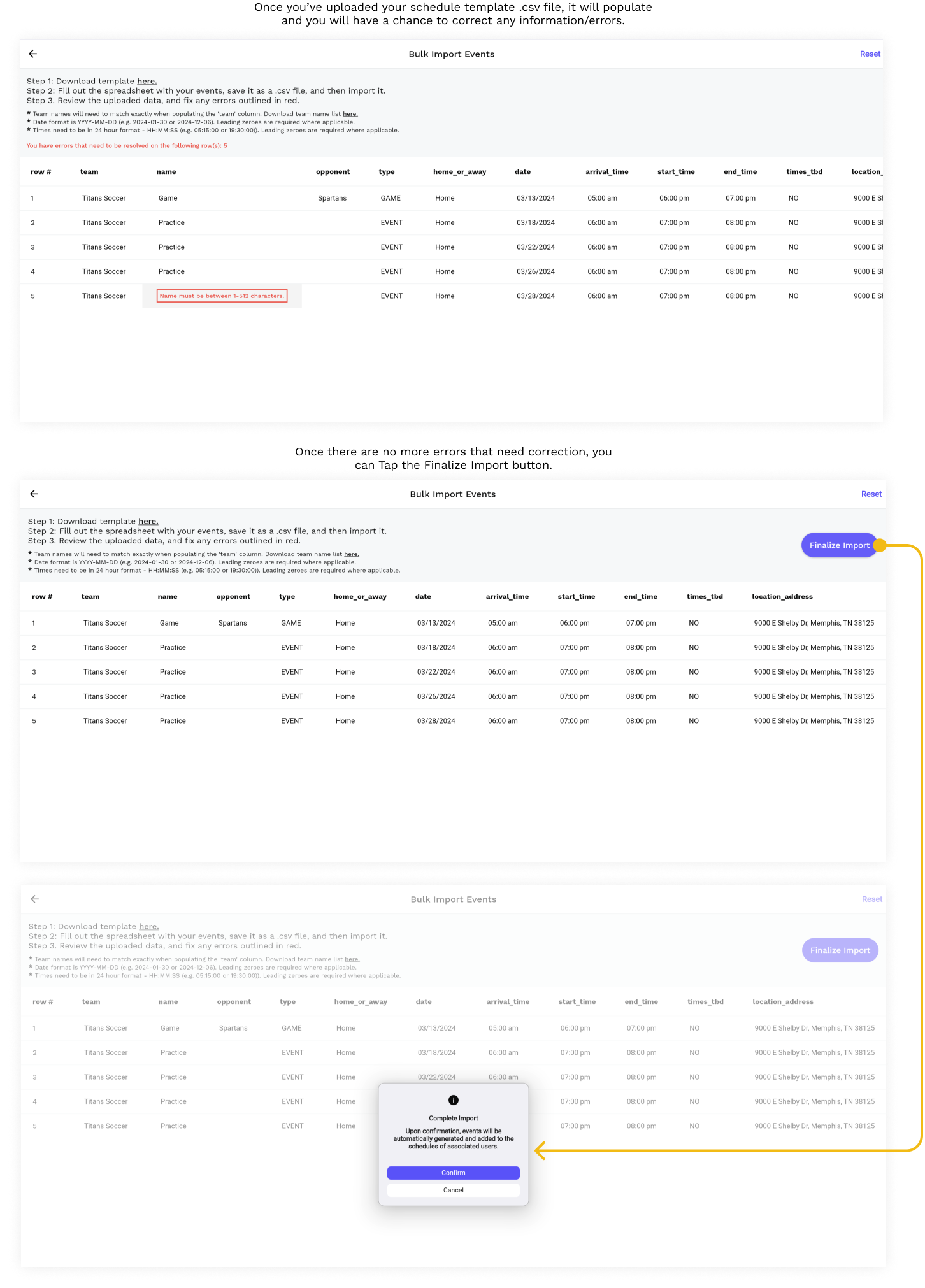 How to bulk upload schedules — Praxis Sports