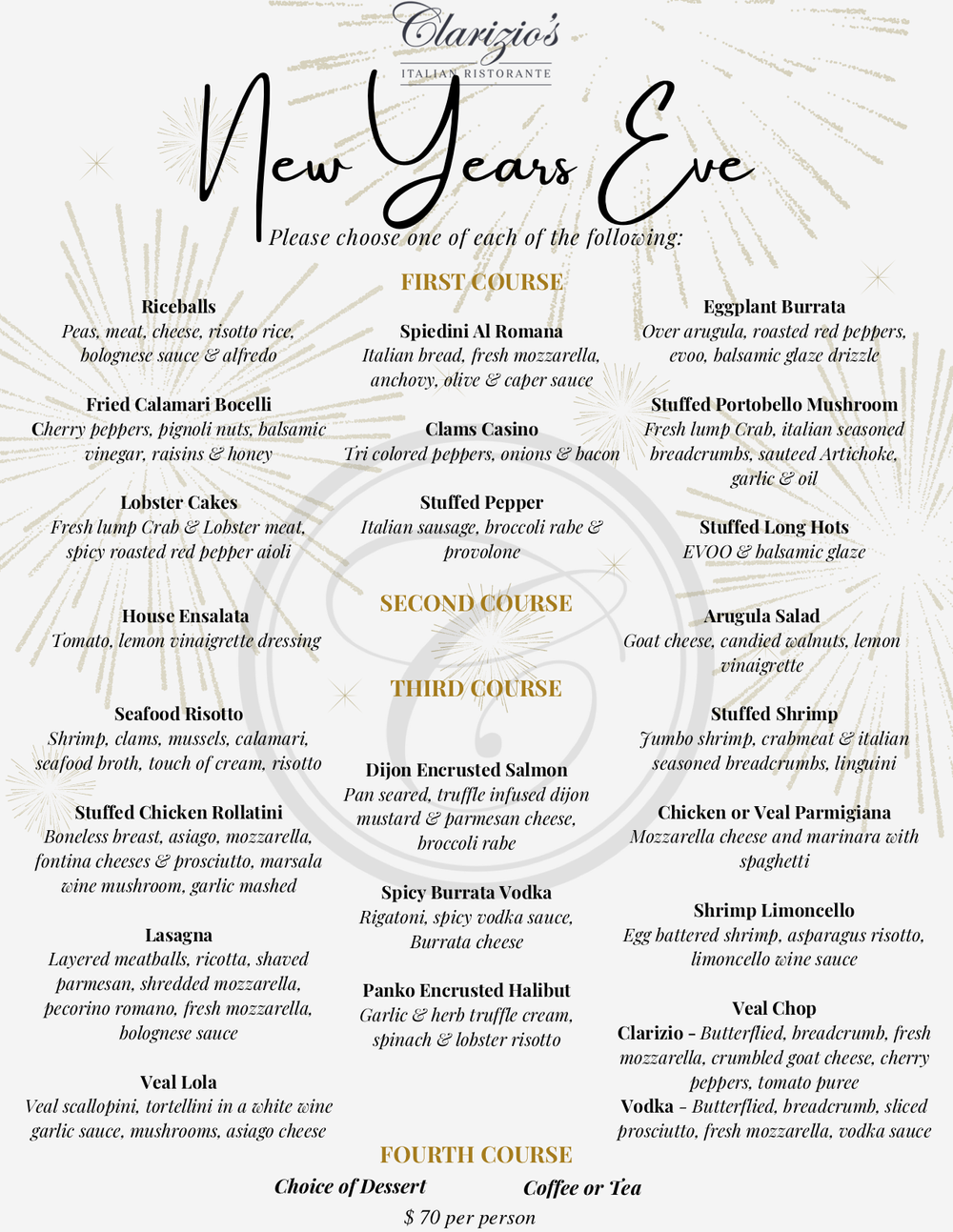 Holiday Menu — Clarizio's Italian Ristorante