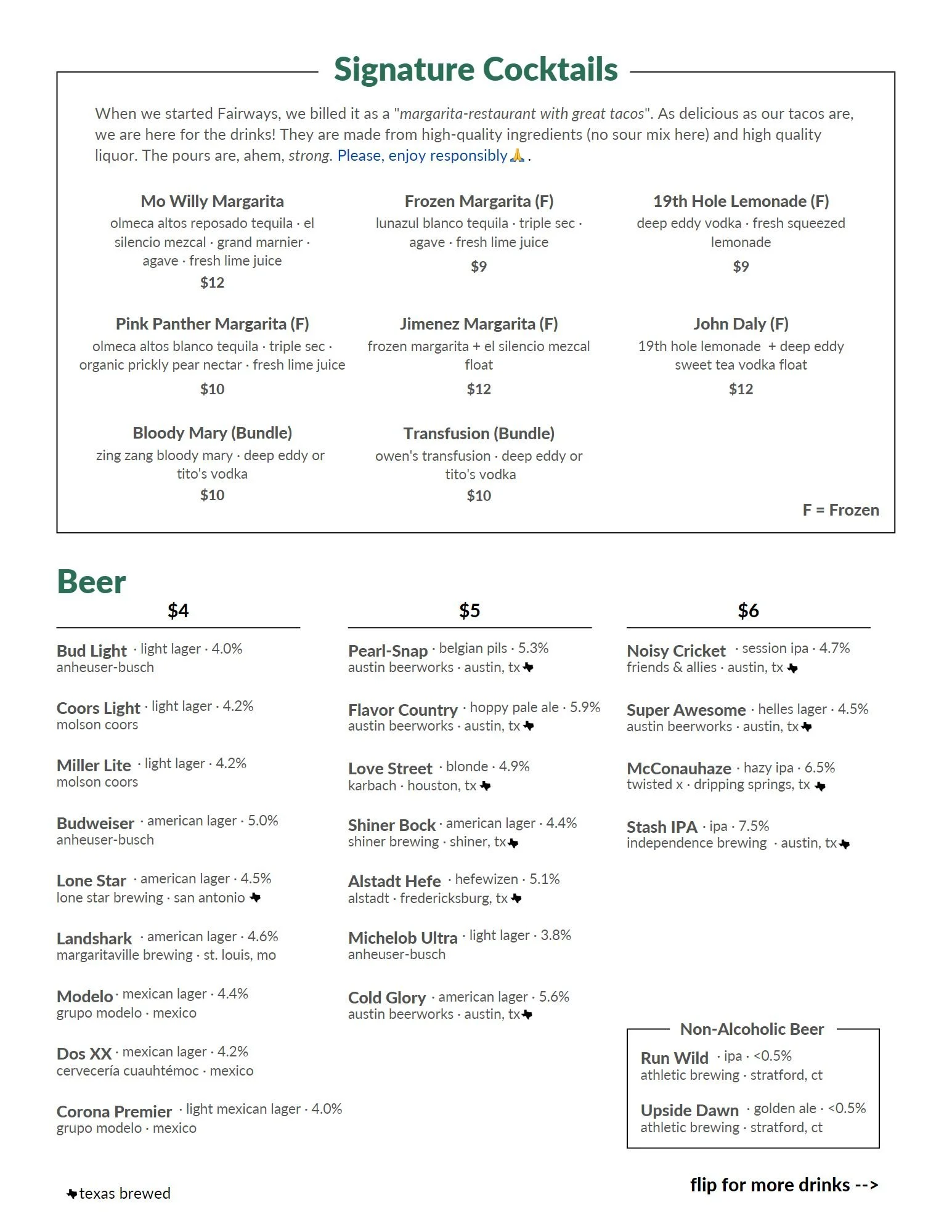 Menu — Fairways Cantina