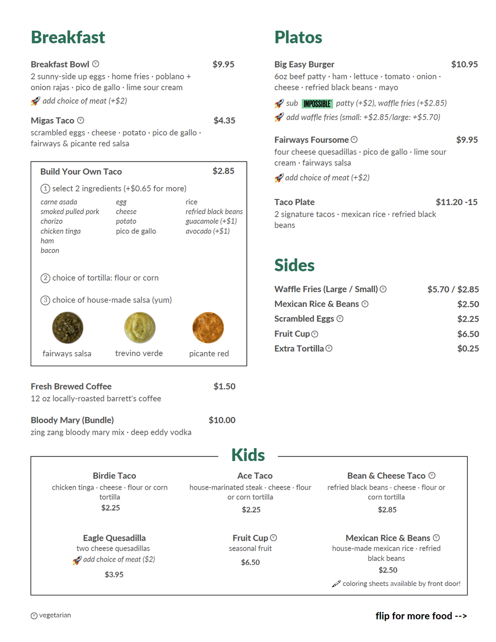 Menu — Fairways Cantina