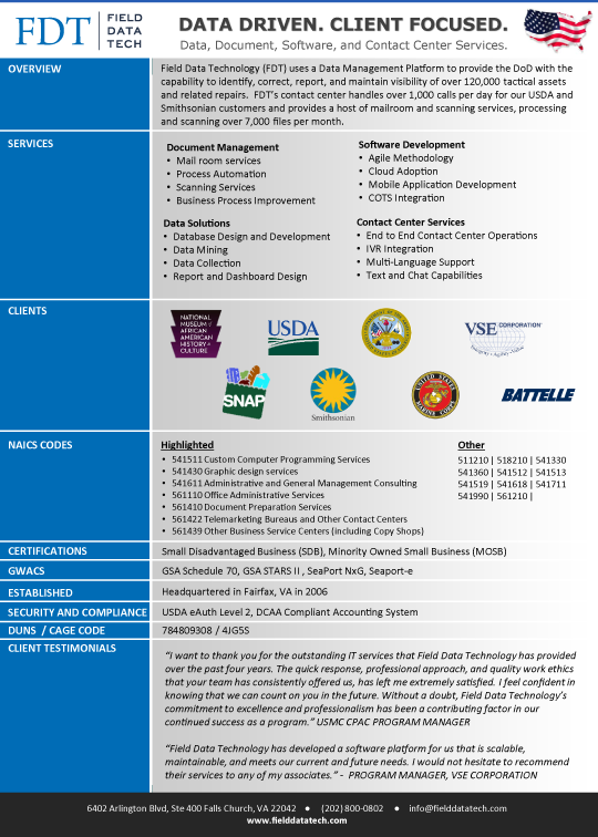 Federal Contracts — Field Data Technology