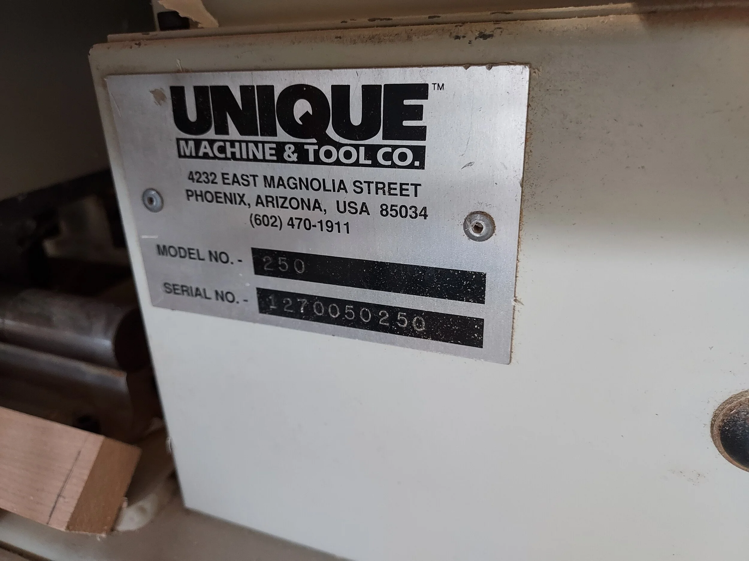 Unique 250 Raised Panel Door machine (Used) Model: 250; SN: 127000 ...