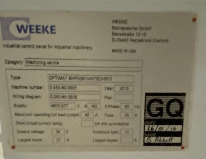 Homag Weeke CNC w/ Push-Off 2015 (Used) — LIMZ MACHINERY GROUP