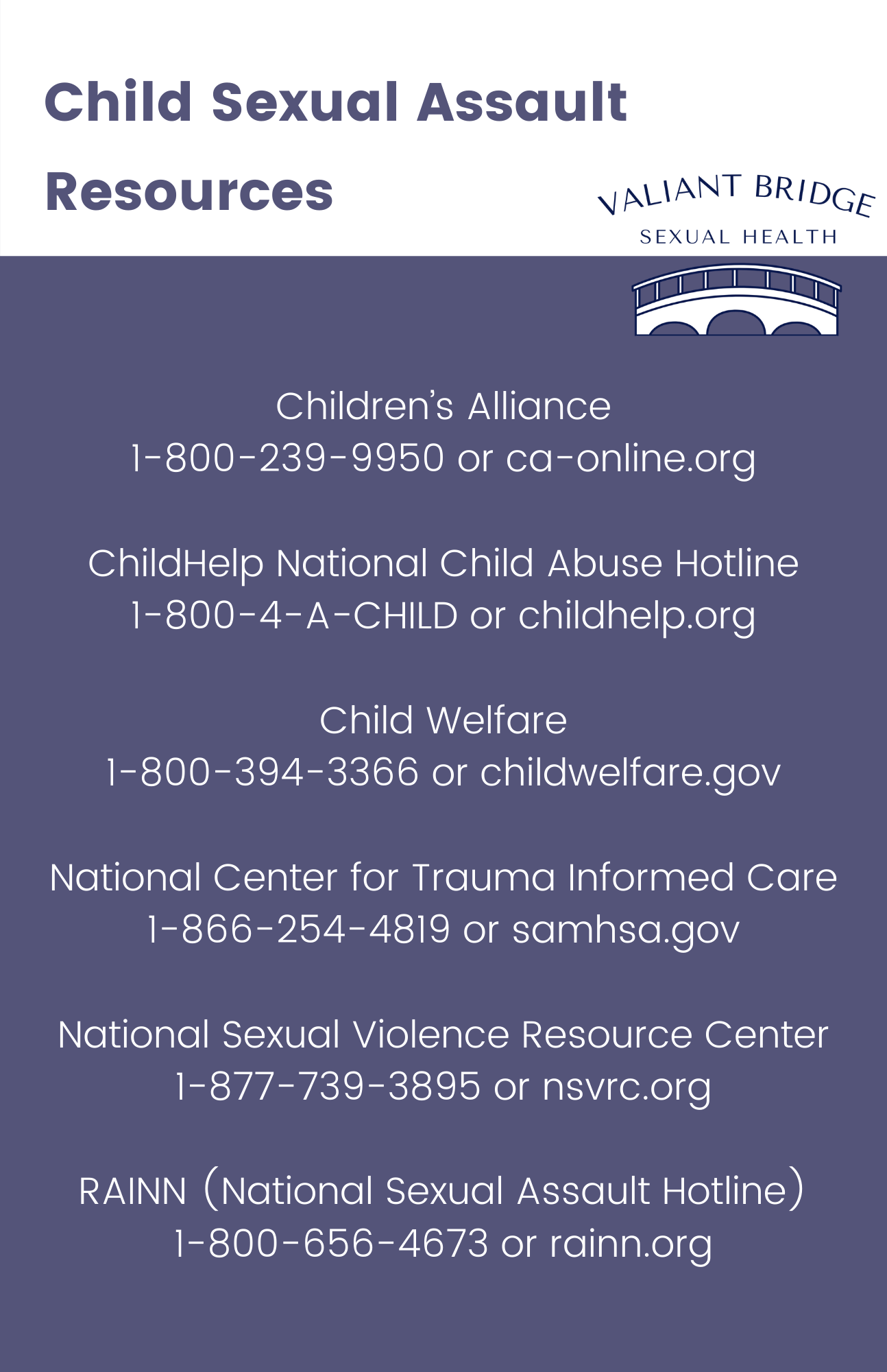 Child Sexual Abuse Prevention Resources — Valiant Bridge Sexual Health