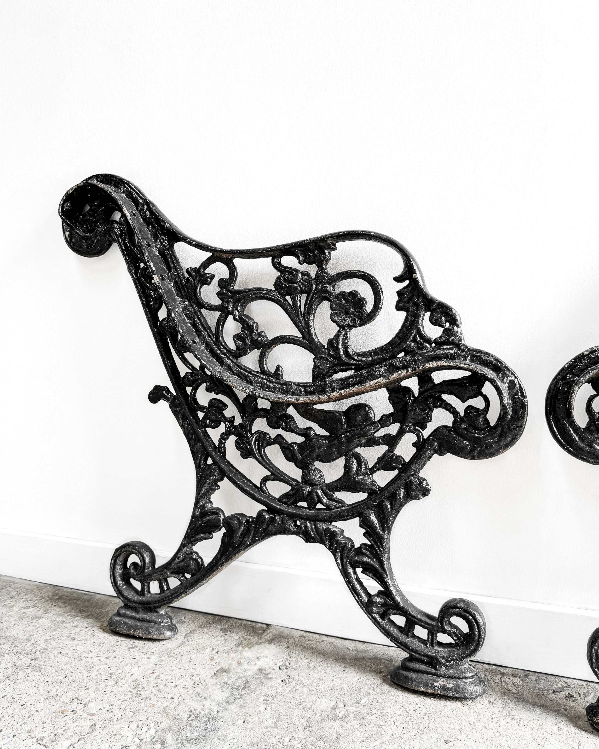 (Pair) Antique Cast Iron Victorian Garden Bench Ends — East End Salvage