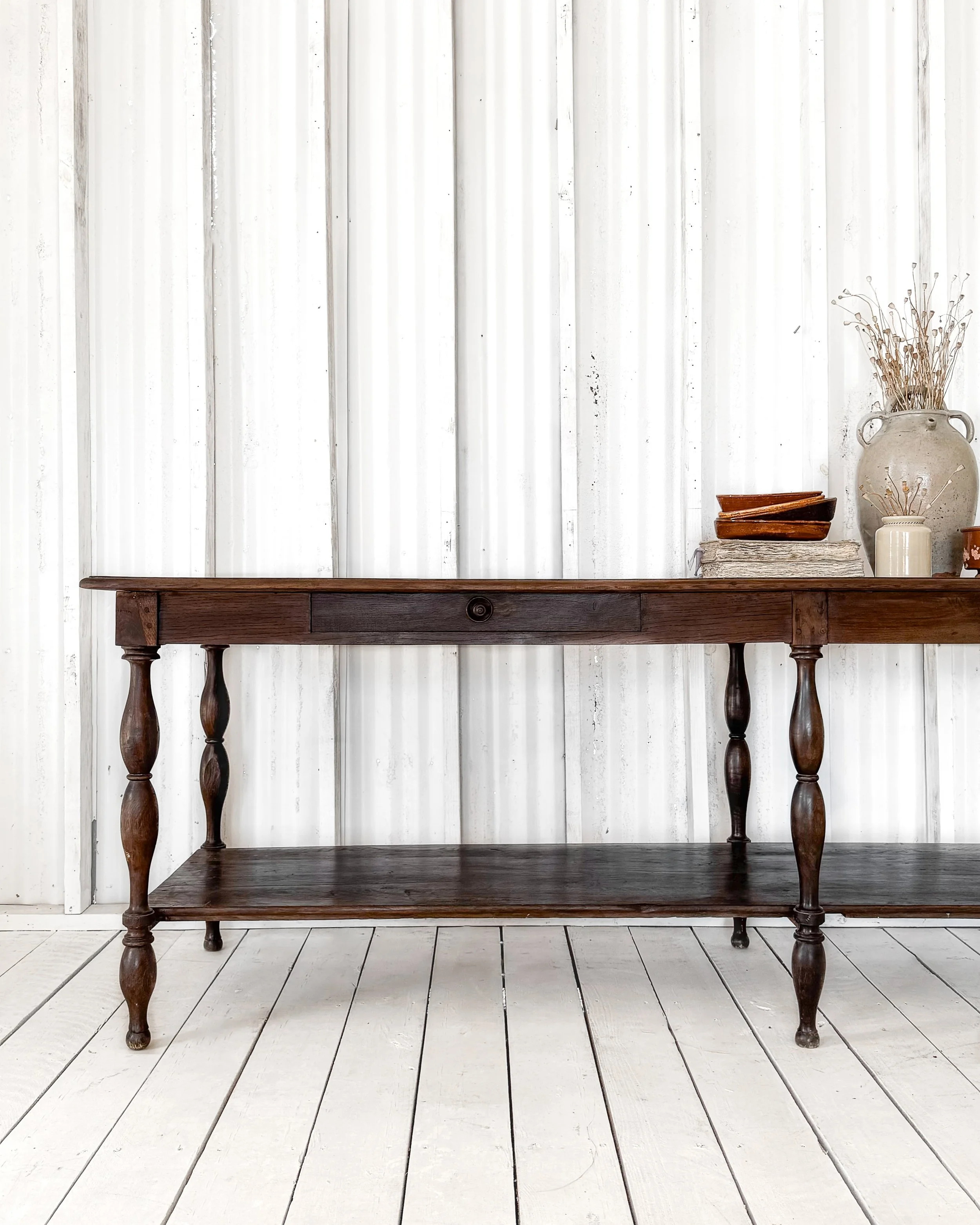 Antique French Draper's Table with Turned Legs — East End Salvage