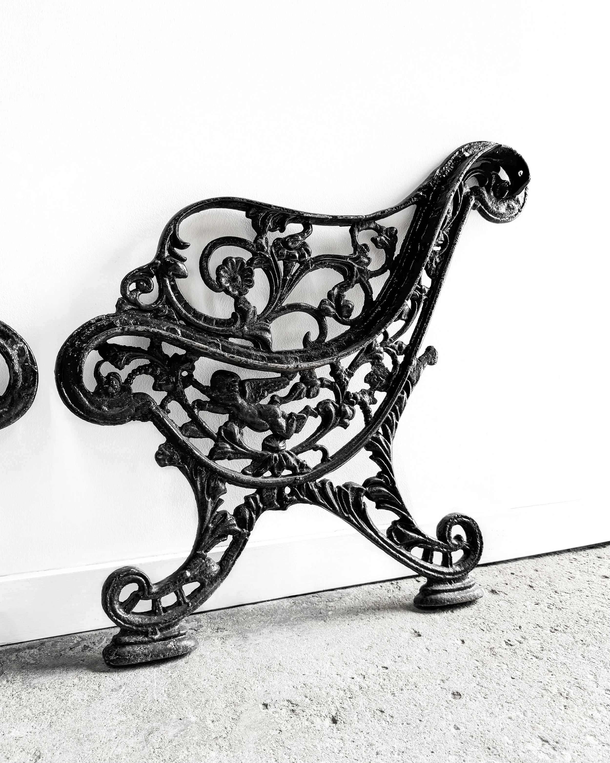 (Pair) Antique Cast Iron Victorian Garden Bench Ends — East End Salvage