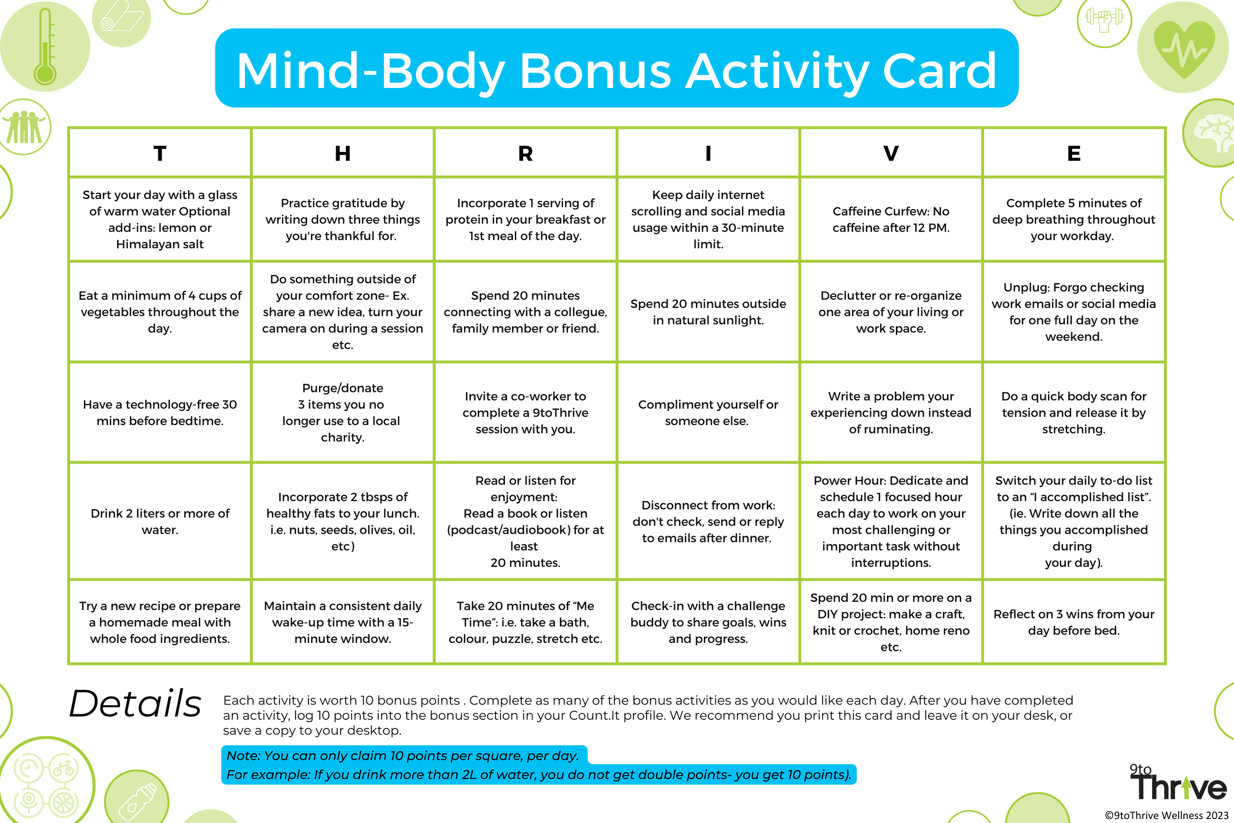 Bonus Activity Card -9toThrive Challenge — 9toThrive