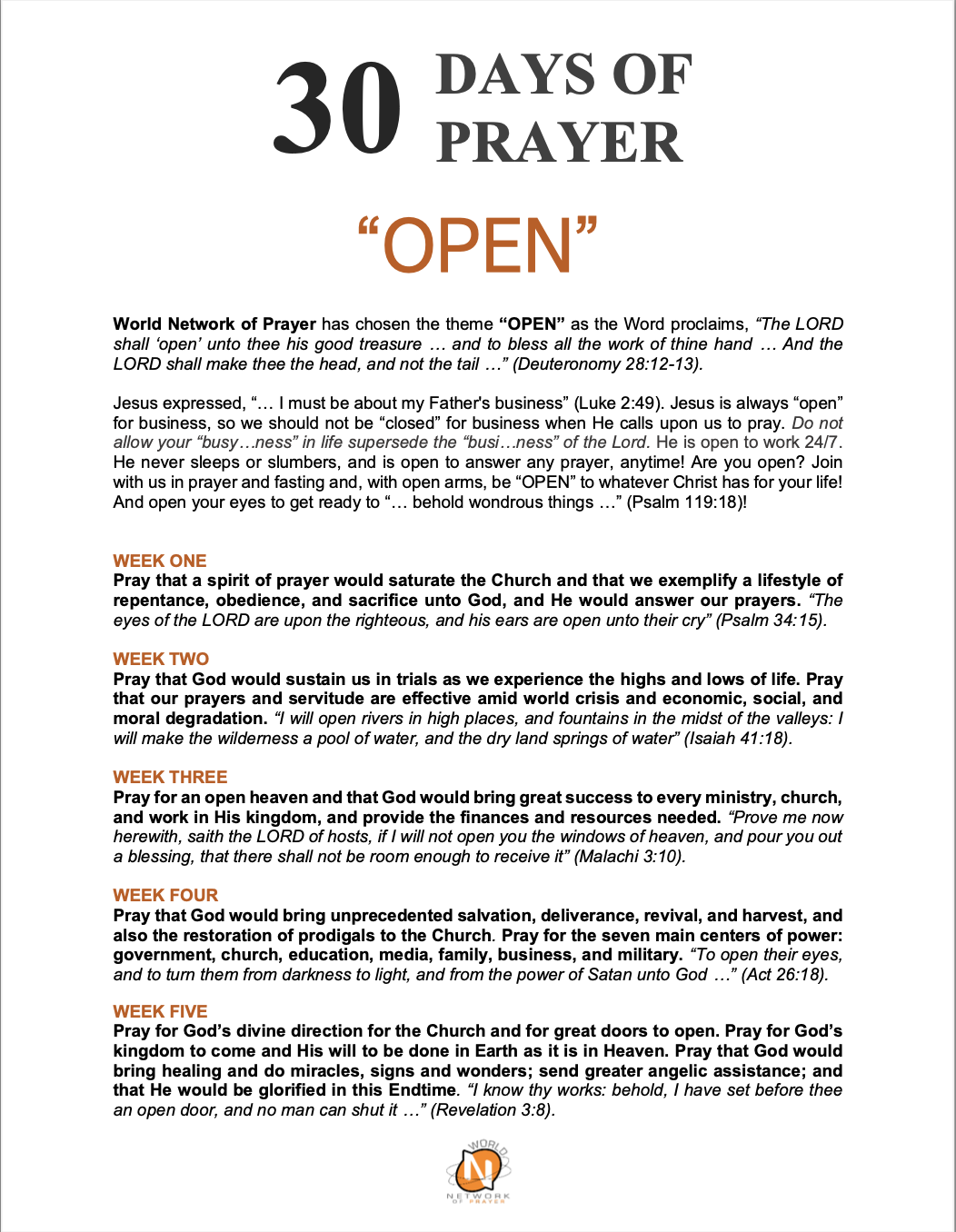 30 Days of Prayer — World Network of Prayer
