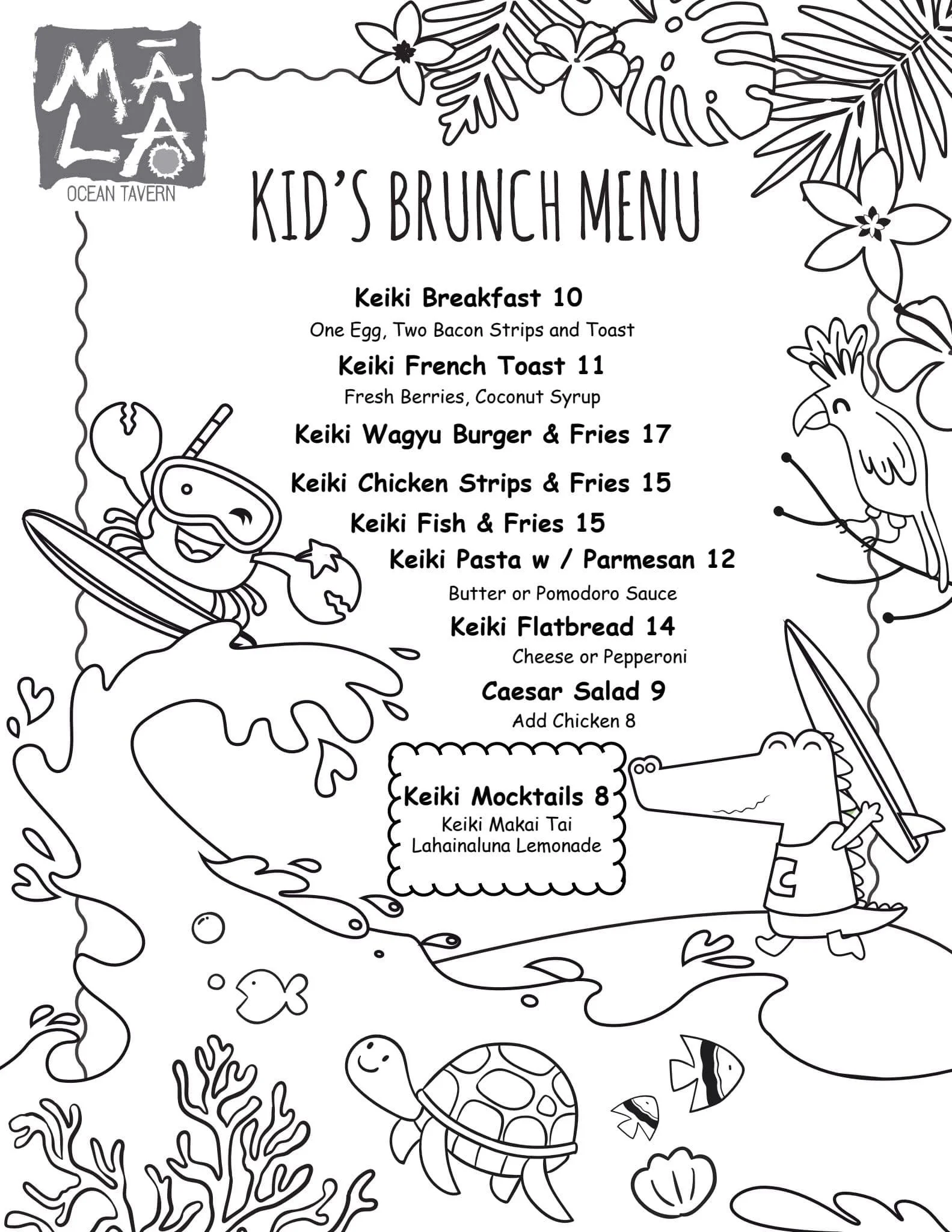 Kids Menu – Mala Ocean Tavern