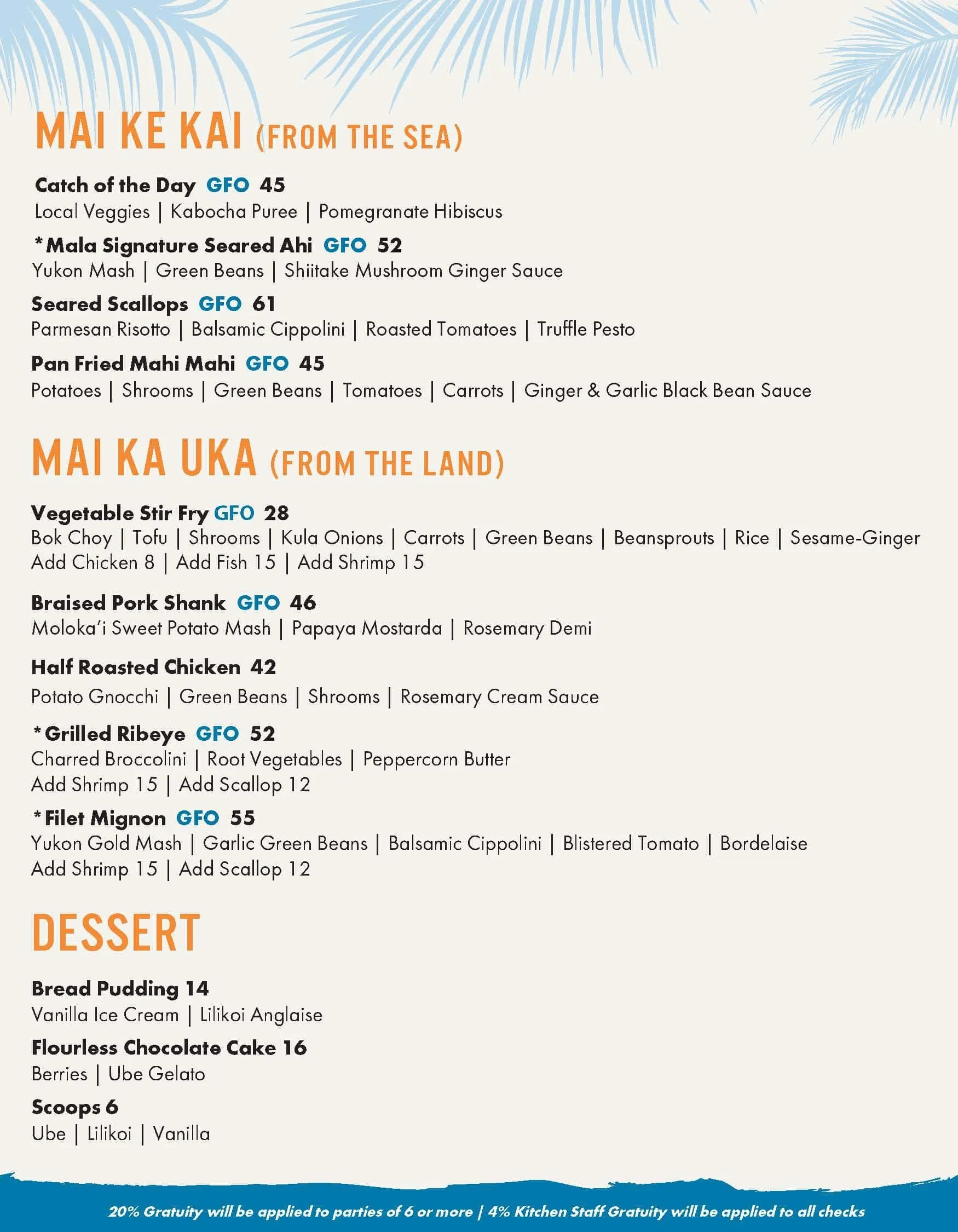 Dinner Menu – Mala Ocean Tavern