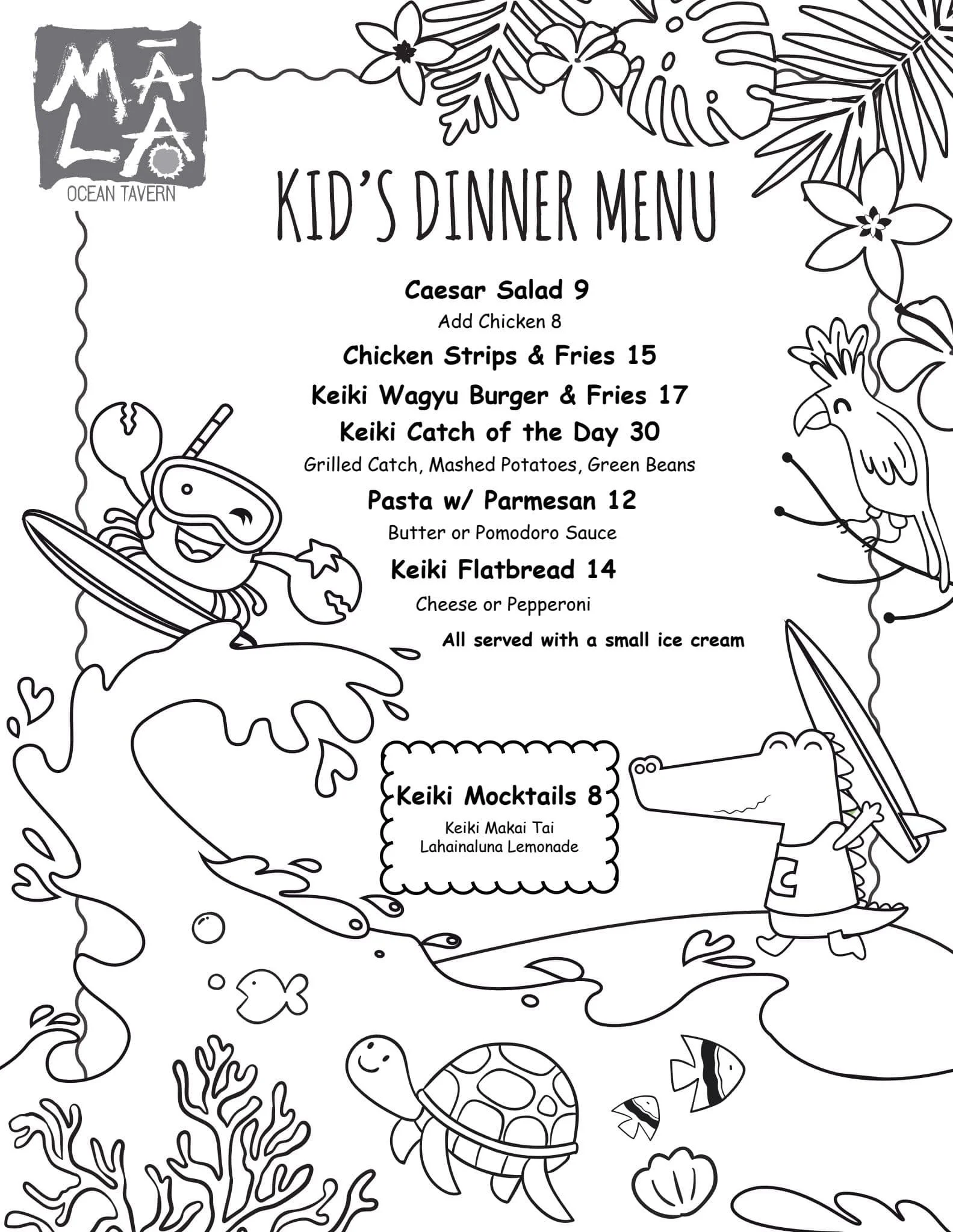 Kids Menu – Mala Ocean Tavern