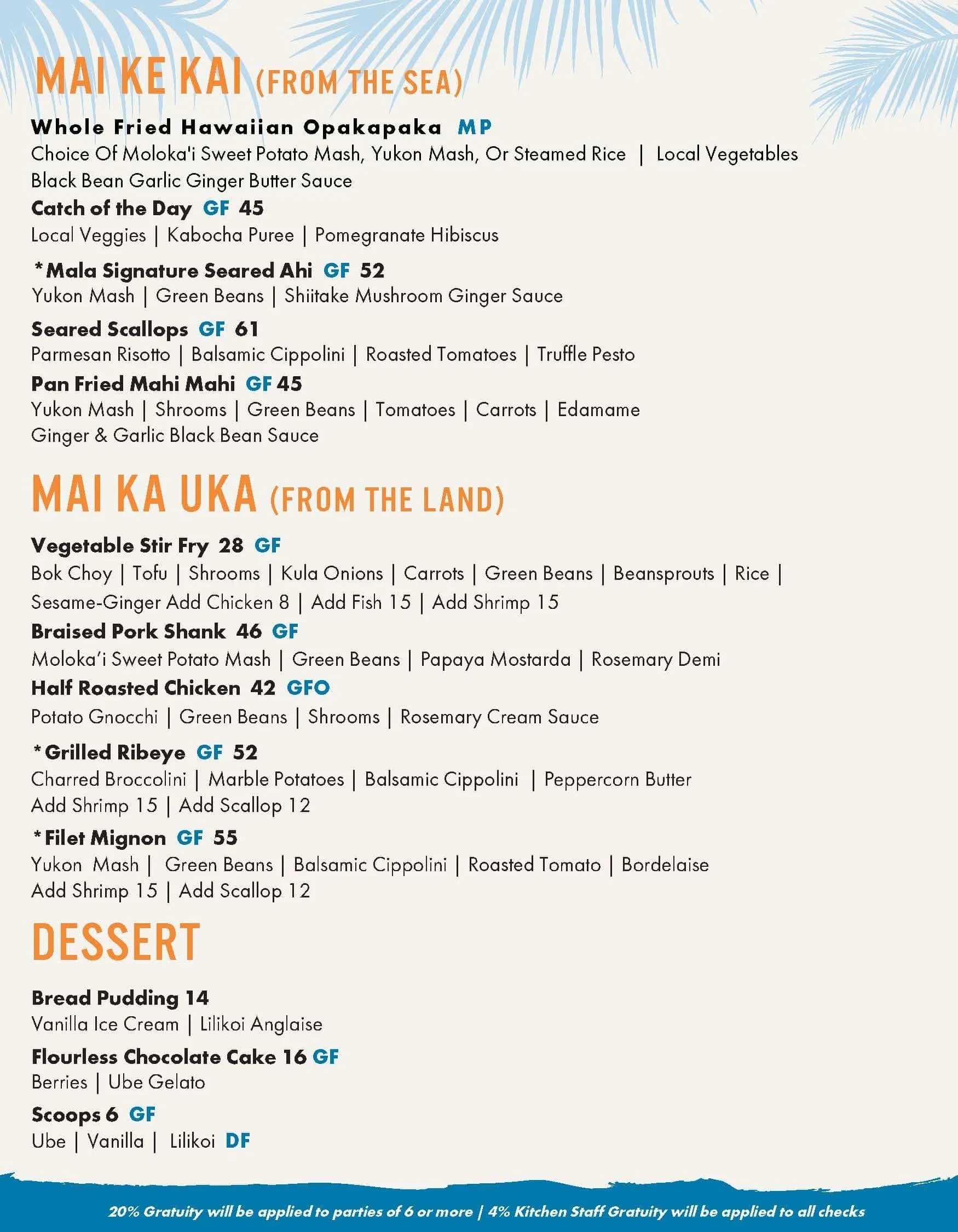 Dinner Menu – Mala Ocean Tavern