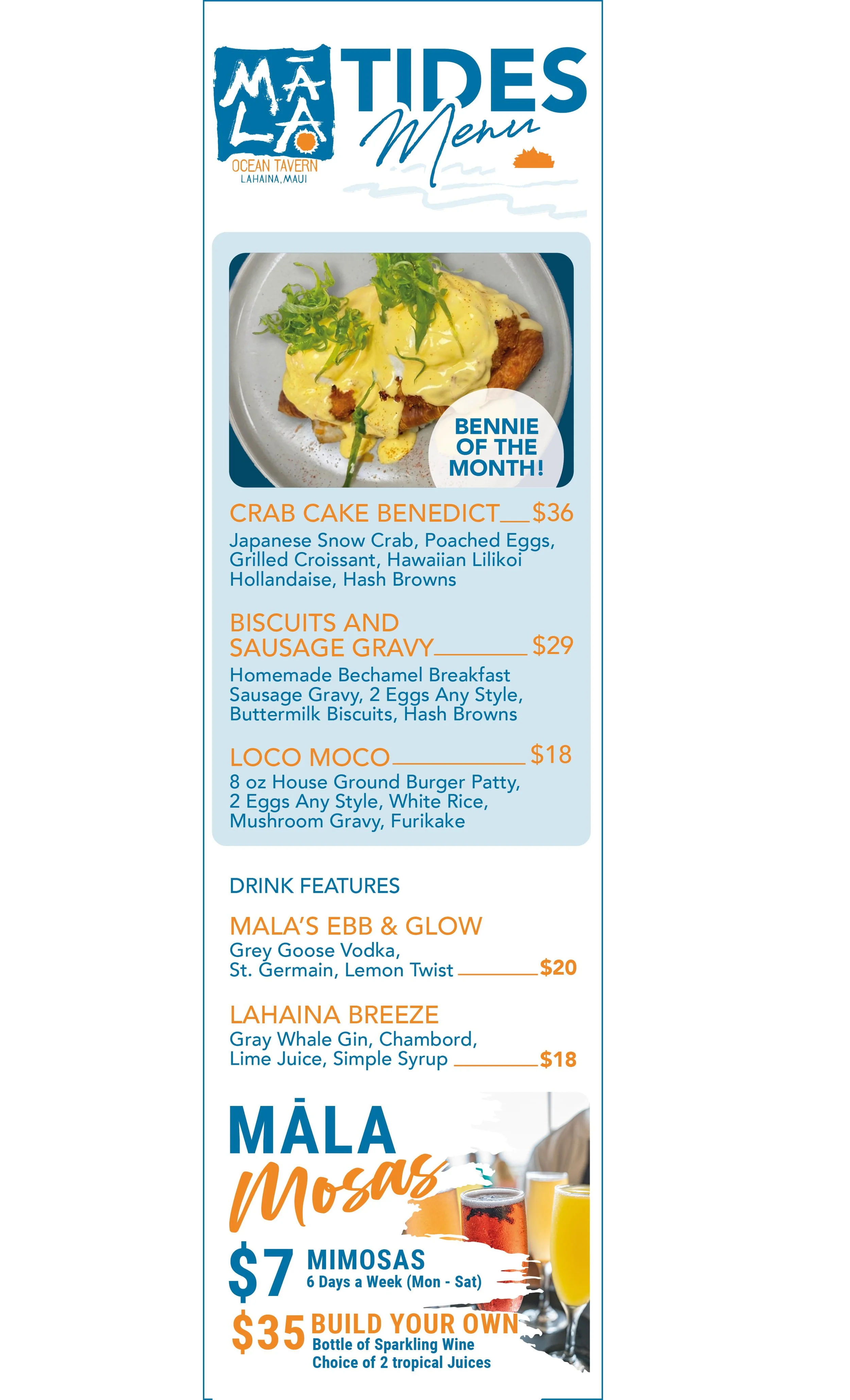 Brunch Food & Drinks Menu – Mala Ocean Tavern